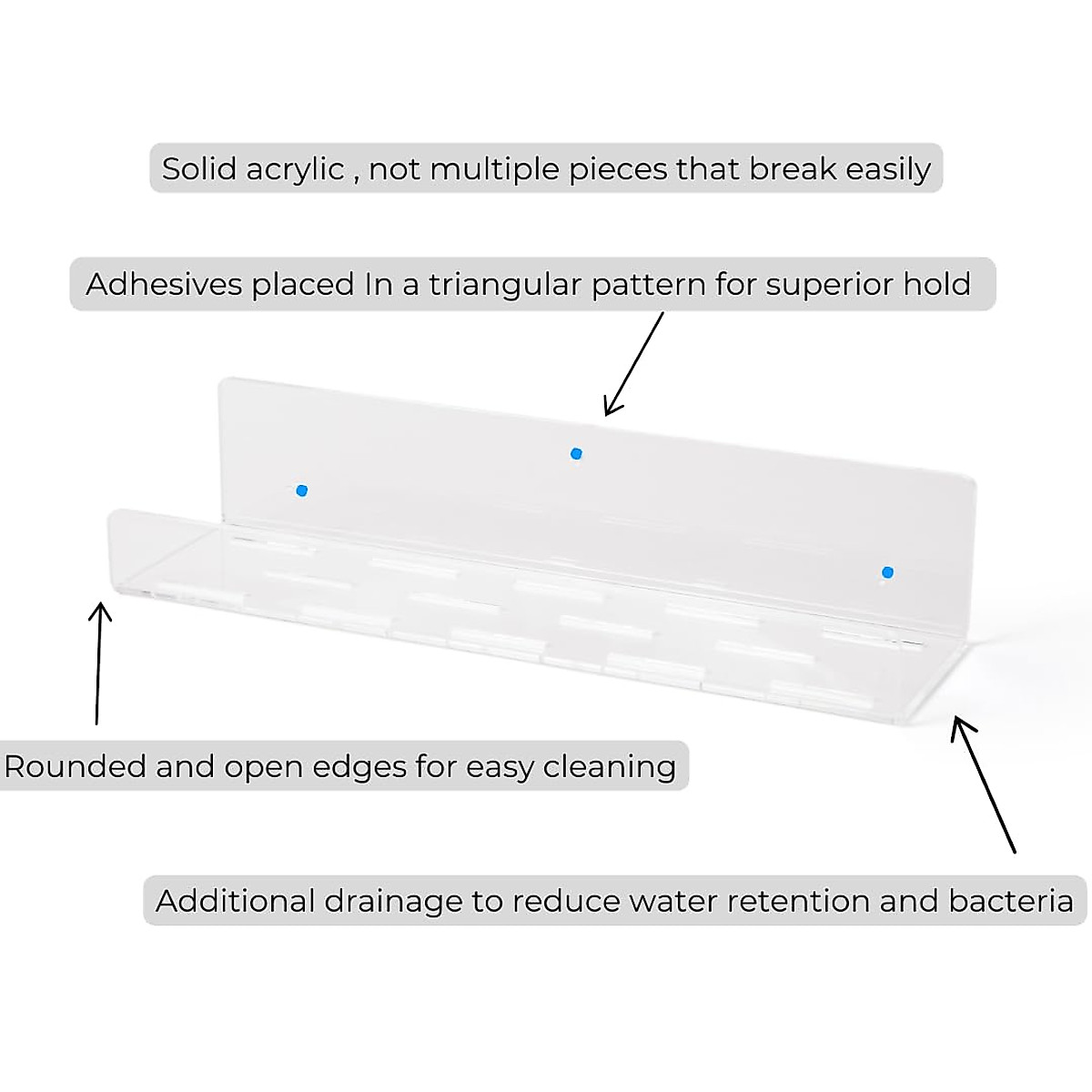 Acrylic Shower Shelves 2 Pack - Clear Acrylic Shelves for Bathroom, Shower, Living Room-Space-Saving Floating Shower Shelves for Inside Shower - No Drill Wall-Mounted, Strong Adhesive Shower Shelves
