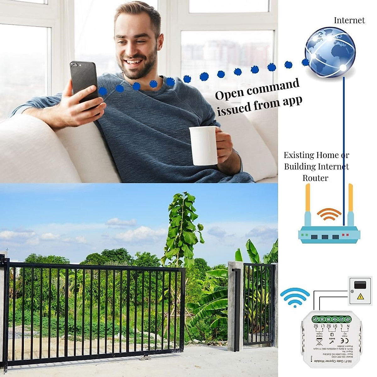 Selindus Alpha WiFi (Wi-Fi) Smart Garage Door & Gate Opener | Wireless Remote + iOS/Android App | Alexa, Google Home & Assistant | Works with Existing Garage & Gate Openers | No Hub Required
