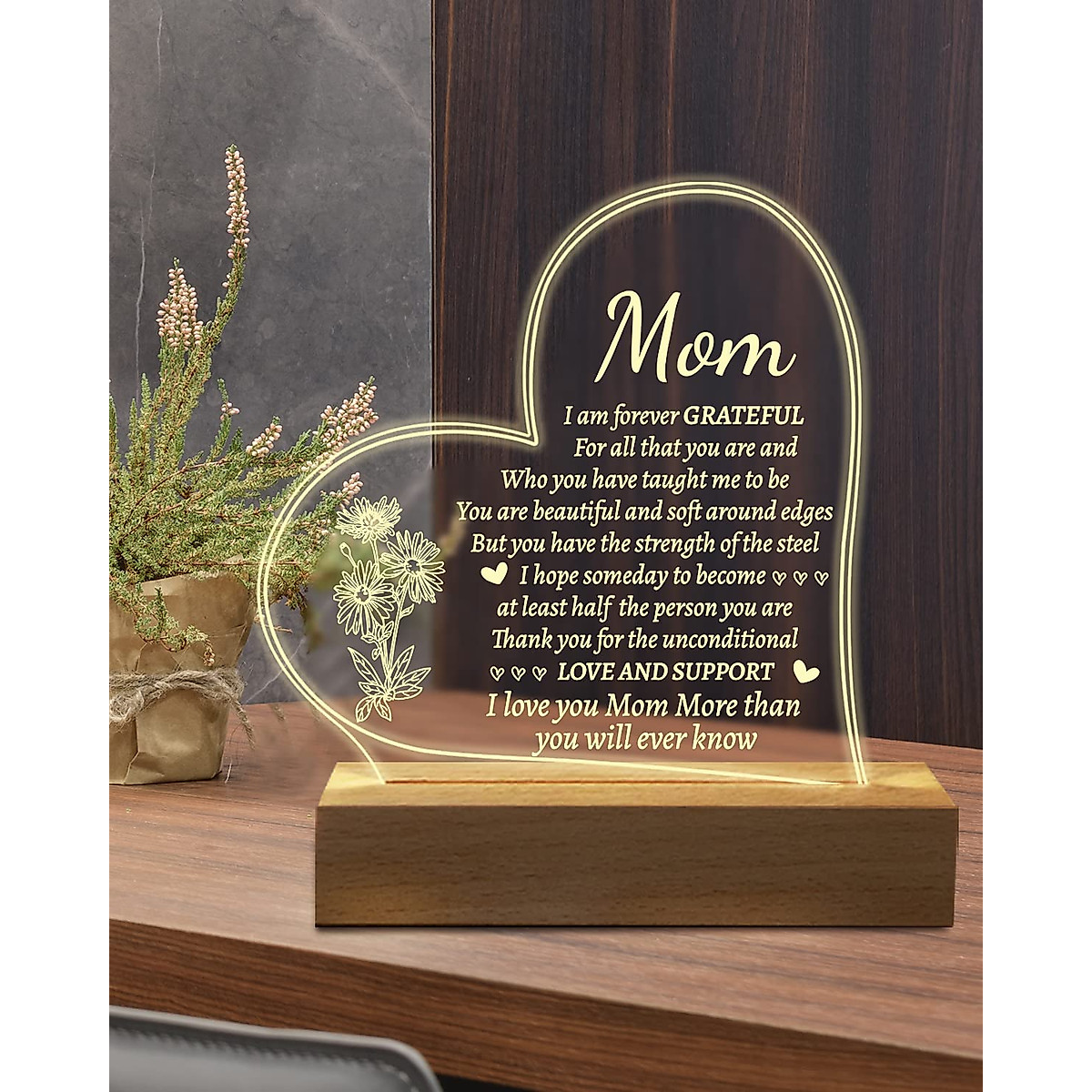Mom Gifts from Daughter Son, Engraved Night Light Mom Gifts, Mothers Day Gifts for Mom from Daughter Son, Unique Birthday Gifts for Mom, Stepmom