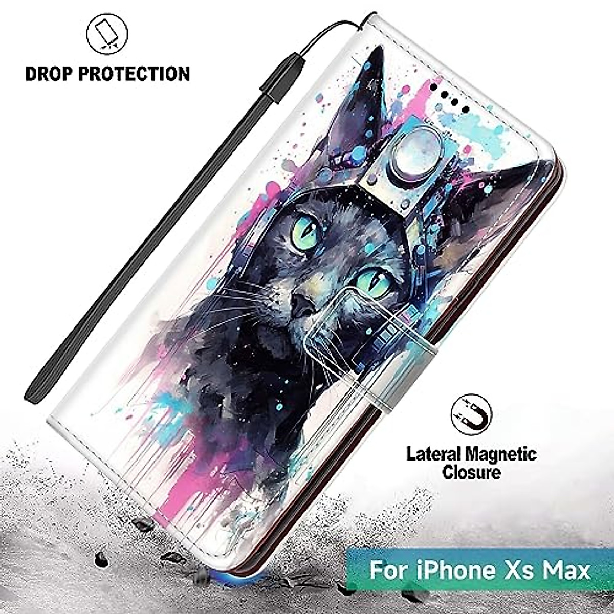 Elgzigok Wallet Phone Case for iPhone Xs Max with Cat Print-aa142 - Stylish and Functional PU Leather-Free Smartphone Case with Card Holder