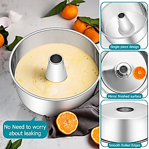 E-far Angel Food Cake Pan Set of 2, 10-Inch Stainless Steel Tube Pan for Baking Pound Chiffon Cake, One-piece Design & Non-toxic, Dishwasher Safe