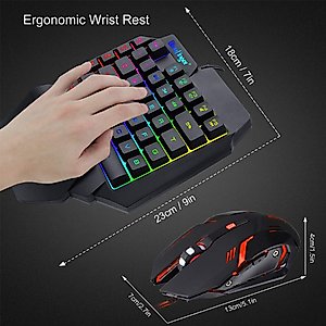 One Hand RGB Gaming Keyboard and Backlit Mouse and Gaming Headset with Microphone,USB Wired Rainbow Single Hand Mechanical Feeling Keyboard with Wrist Rest Support, Gaming Keyboard Set for Game