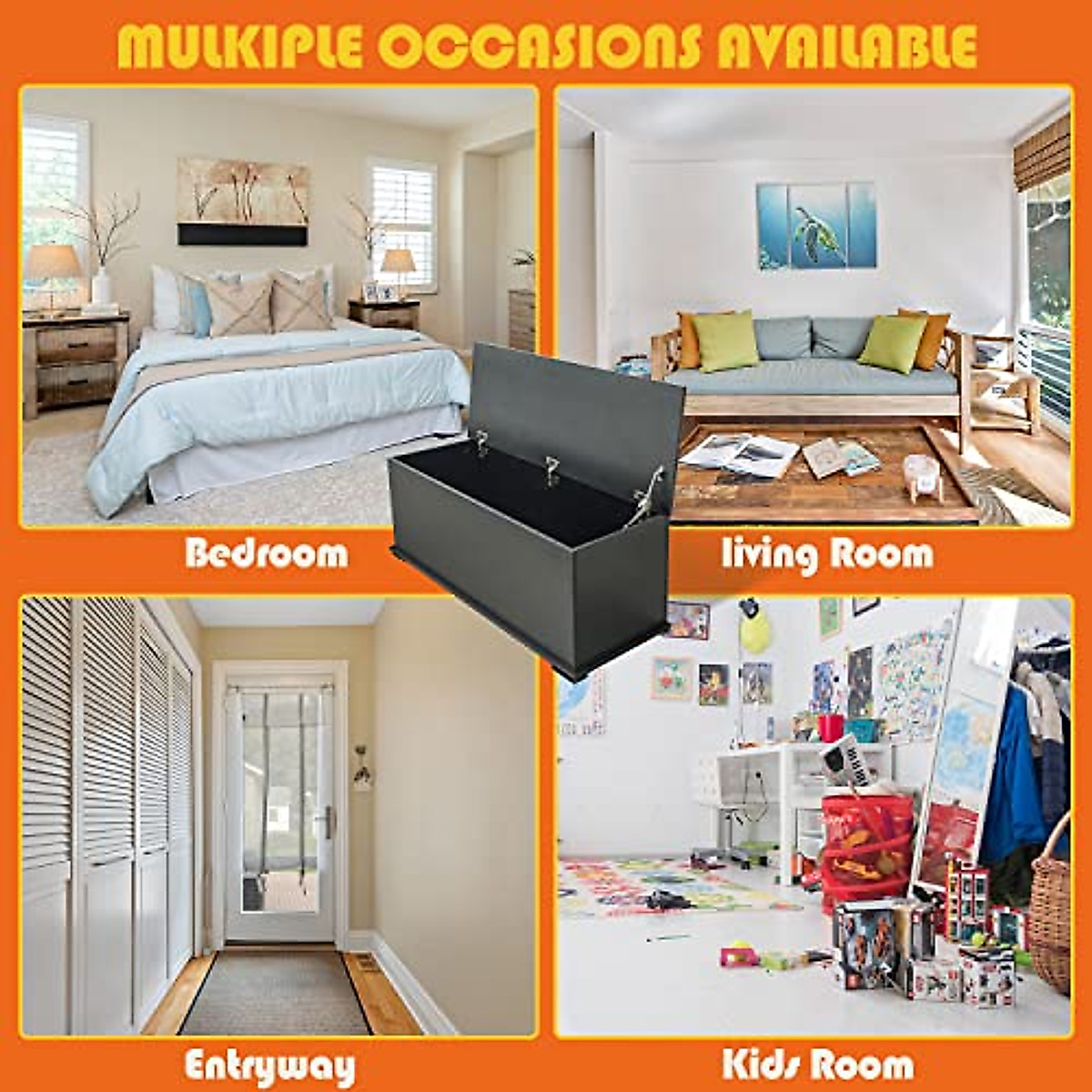 Storage Chest Trunk, Lift Top Wood Box for Toys Modern Entryway Bench Organizer Home Furniture,Clothes Trunks Cabinet for Bedroom Modern Wood Chest Kids Toy Box(Black)