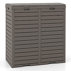 Goplus 62 Gallon Outdoor Trash Can, Waterproof Double Bucket Waste Bin w/Tiered Lid, Drip Tray, Cut-Out Handle, Large Classified Outside Garbage Bin for Garden, Backyard, Deck, Kitchen