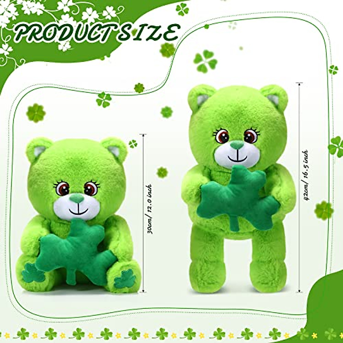 Kasyat St. Patrick's Day Bear Stuffed Animal with Shamrock 12 Inch Plush Bear Cute Stuffed Bear Plushie Shamrock Lover Birthday St. Patrick's Day Party Favor Gifts