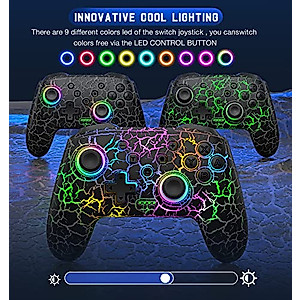 Gammeefy Switch Controller, Wireless Switch Pro Controller for Nintendo Switch/Lite/OLED, 9 Color Adjustable LED Switch Remote Compatible with PC/Android/IOS with Programmable Function