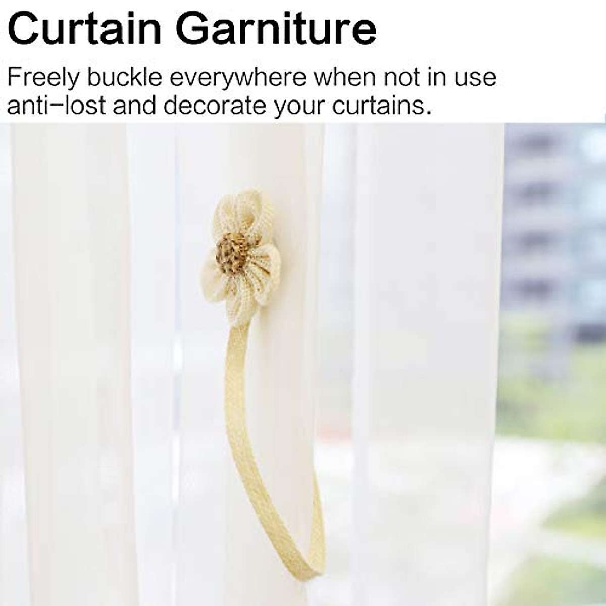 Lewondr Magnetic Window Curtain Rope Holdbacks, 2 Pieces Simple and Elegant Sunflower Decorative Knitted Cord Drapery Holder Curtain Tieback Accessories for Home Office Decor, Large - Cream&Beige