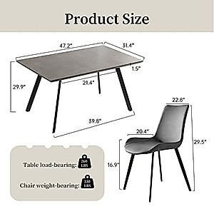 ZckyCine Modern mid-Century Dining Table 5-Piece Kitchen Table Set for 4 People Rectangular Solid Wood Dining Table with 4 upholstered Leather Chairs