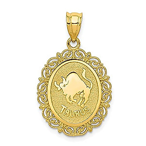 14K Yellow Gold Taurus Zodiac Oval Necklace Charm Pendant (Bull) Only