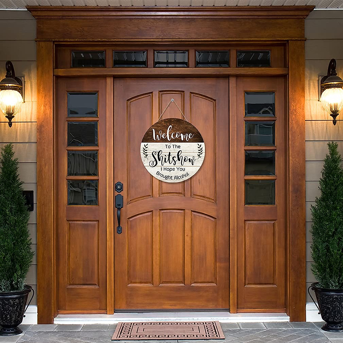 CHDITB Welcome to the Shitshow Wood Door Sign, Alcohol Shitshow Rustic Wall Door Hanging Sign(12”x12”), Funny Welcome Wall Hanging Sign Plaque for Front Door Entryway Porch Bar Pub Farewell Party