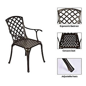 OKIDA 2 Piece Cast Aluminum Arm Dining Chairs, Outdoor Patio Bistro Chair Set of 2 for Garden, Backyard, Lattice Weave Design