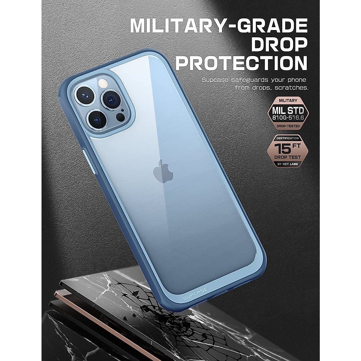 SUPCASE Unicorn Beetle Style Series Case for iPhone 13 Pro Max (2021 Release) 6.7 Inch, Premium Hybrid Protective Clear Case (Azure)