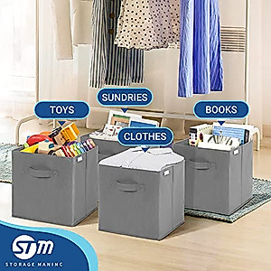 STORAGE MANIAC Storage Cubes, 11 Inch Collapsible Storage Bins with Handles, 6 Pack Fabric Foldable Bins for Organization, Durable Storage Bins for Closet, Shelves, Offices, Toys, Grey