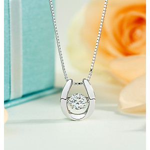 ARINZA Silver Necklace for Women, Dancing Diamond Cubic Zirconia, Horseshoe Pendant with 18+2 Inch Chain, Anniversary Birthday Gifts for Women, Wife, Mom, Girlfriend, Lady