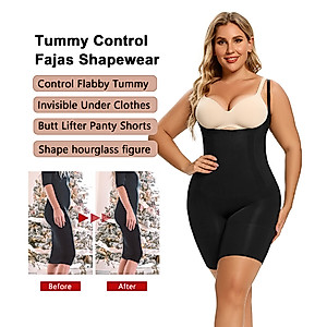 SHAPERX Shapewear for Women Tummy Control Open Bust Thigh Slimmer Body Shaper, SZ2490293-Black-L