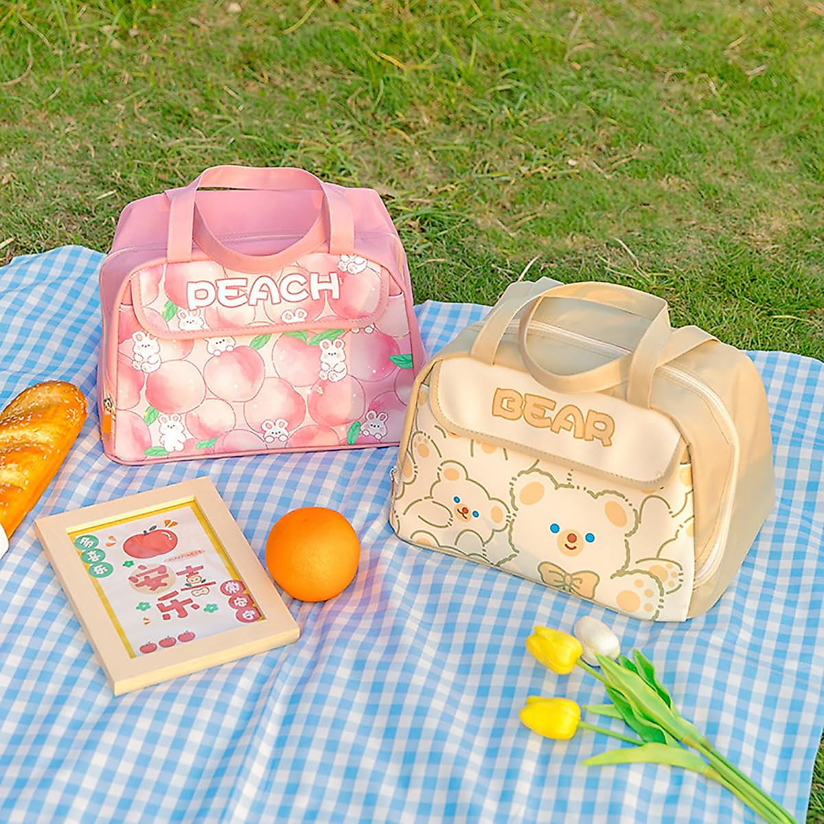Kawaii Lunch Bag Picnic Bag Large Insulated Bag for Women Reusable Tote Bag Aesthetic Lunch Box for Hot or Cold Handbags