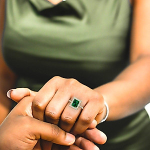 Clara Pucci 4 ct Emerald Cut Solitaire W/Accent Halo Emerald Art Deco Bridal Wedding Statement ring 18K Yellow Gold Size 8