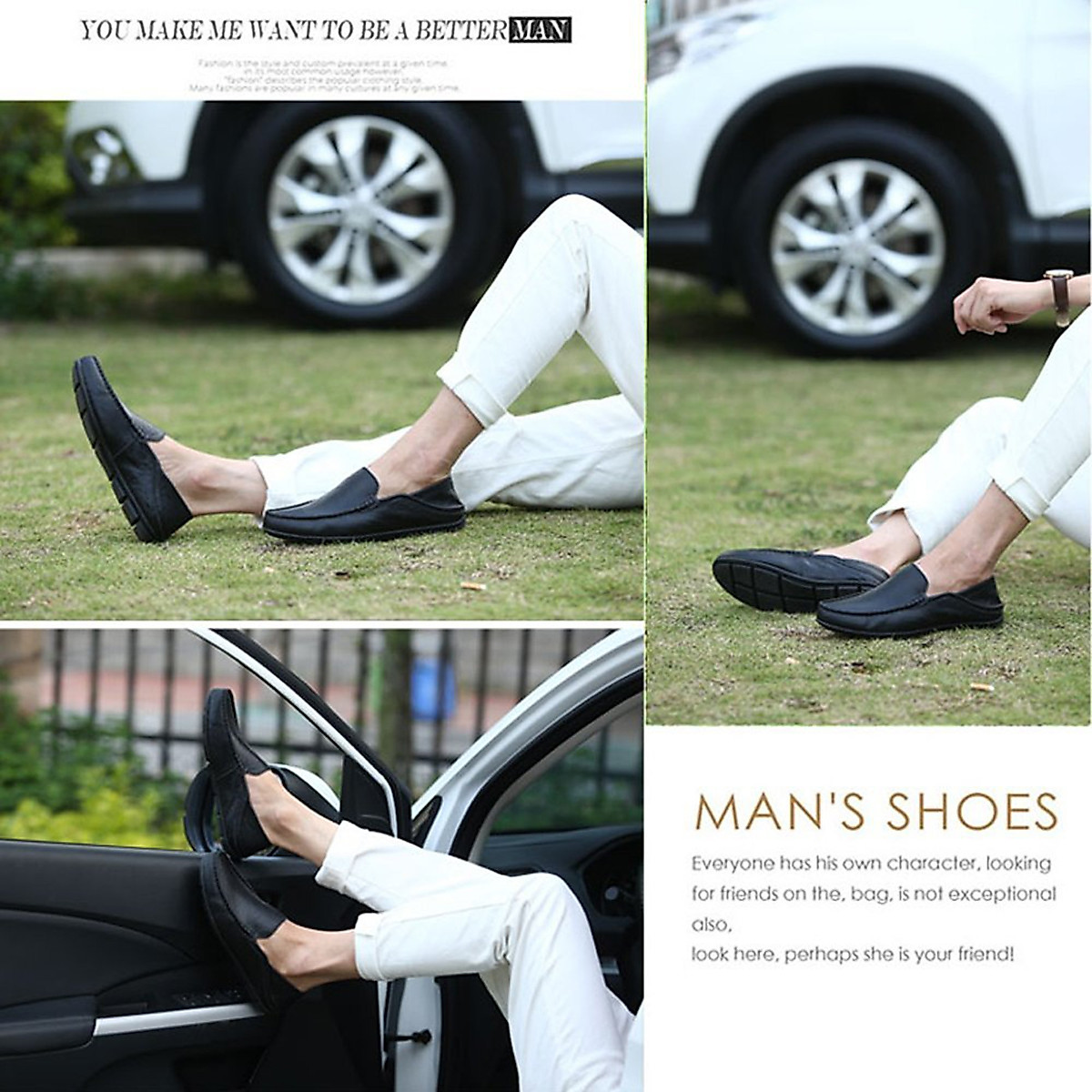 Go Tour Men's Premium Genuine Leather Casual Slip On Loafers Breathable Driving Shoes Fashion Slipper Black 12/49