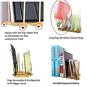 altCooking Hub Bamboo Plastic Bag Drying Rack & Bamboo Bottle Brush - Multipurpose Dish Drying Rack for Silicone Reusable Bags, Baby Bottles, Water Bottles, Plates, Wine Glasses