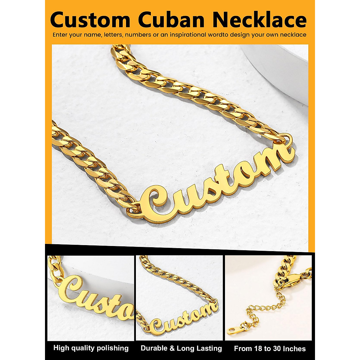 Custom Name Necklace for Men, Gold Nameplated Personalized Initial Name Choker Necklace with Curb Chain Personalized Jewelry Gift for Women