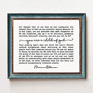 Our Deepest Fear Wall Art, Inspirational Quotes, Motivational Art Print, You Are A Child of God, 8 x 10 Inches Unframed