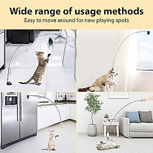 Leo's Paw The Original Interactive Bird Simulation Cat Toy Set Realistic Colorful Feathers Bells Wand Self-Holding Suction Base Stimulating Real-Life Flying Bird Impression Hunting Play (w. 5 Birds)