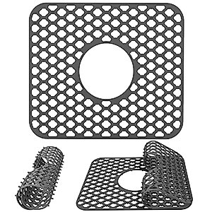 Fubullish Silicone Sink Mat, Kitchen Sink Protector Grid Accessory with Center Drain, Folding Non-Slip Sink Mats for Bottom of Farmhouse Stainless Steel Porcelain Sink, 13.58'' x 11.6''
