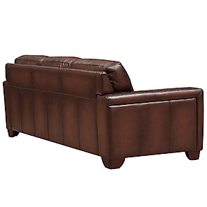 Hydeline Alice Top Grain Leather Sofa Couch, 88", Caramel Brown, Feather Down, Memory Foam and Springs Seating