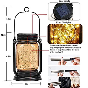 Hanging Solar Lantern, 2 Pack Solar Powered Waterproof Landscape Lanterns, 30 LEDs Solar Mason Jar Lid Fairy String Light for Patio, Yard, Garden and Pathway Decoration (Fairy Light 2 Pack)