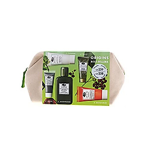 Origins Best Sellers Set for Women - 5 Pc 1oz Checks Face Wash, 3.8oz Lotion, 0.5oz Clear Charcoal Face Mask,1.62oz Serum, 1.69oz Moisturizer