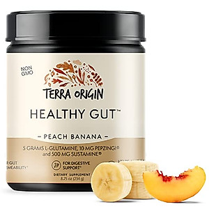 TERRA ORIGIN Healthy Gut Peach Banana | 30-Servings with L-Glutamine, Zinc, Glucosamine, Slippery Elm Bark, Marshmallow Root and More!