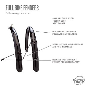 Planet Bike Full bike fenders - 26" x 60mm (black)- Fits Up to a 50mm Wide Tire