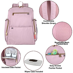 Fisher-Price Fastfinder Gemma Diaper Bag Backpack with Portable Changing Pad, Wipes Dispenser (Pink)