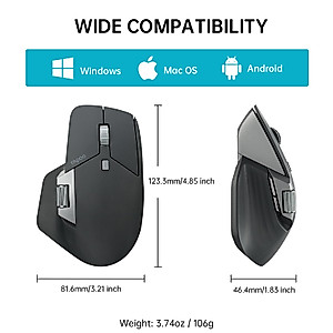 Rapoo MT760L Wireless Bluetooth Mouse, Ergonomic Design, 4 Adjustable DPI, 8 Programmable Buttons, 90 Days Battery Life, Matte Black