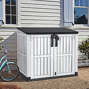 YITAHOME 36 cu ft Resin Outdoor Storage Shed, Weather-Resistant Horizontal Tool Shed, Waterproof Outdoor Storage with Lockable Doors & Air Vent for Trash Cans, Garden Tools (Light Gray)