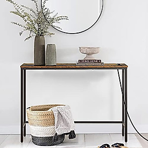 ELYKEN 2 Pack Console Sofa Table with Power Outlets for Entryway, 9.8" Dx39.4 Wx31 H Long Skinny Behind Couch Table with Metal Frame and 6.5’ Extension Cord for Hallway Foyer Entrance