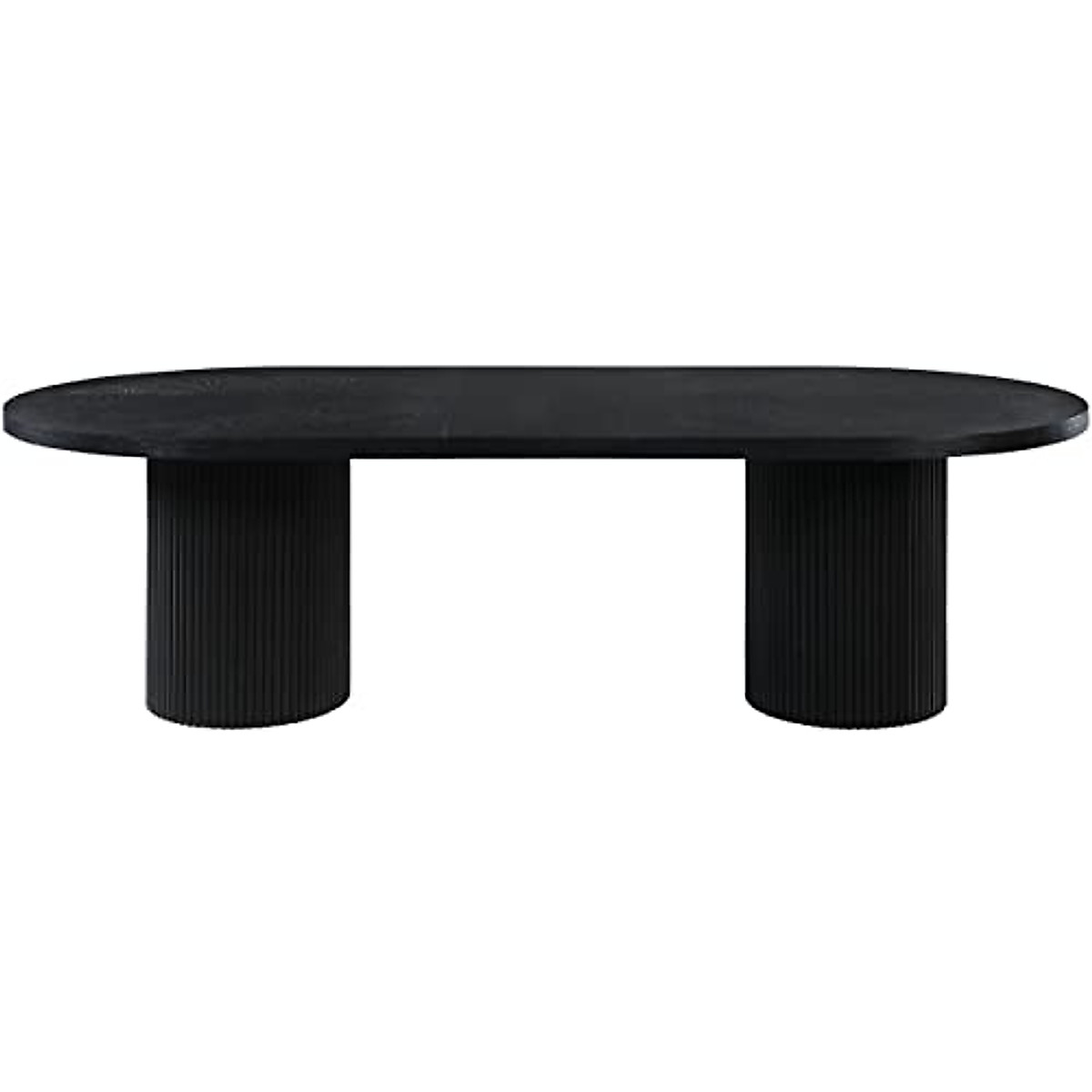 Meridian Furniture 725Black-T Belinda Collection Mid-Century Modern Solid Wood Black Oak Veneer Dining Table, Oval Design, Fluted Bases, 2 Leaves Included, 90"/106.5"/123" W x 47.5" D x 31" H, Black