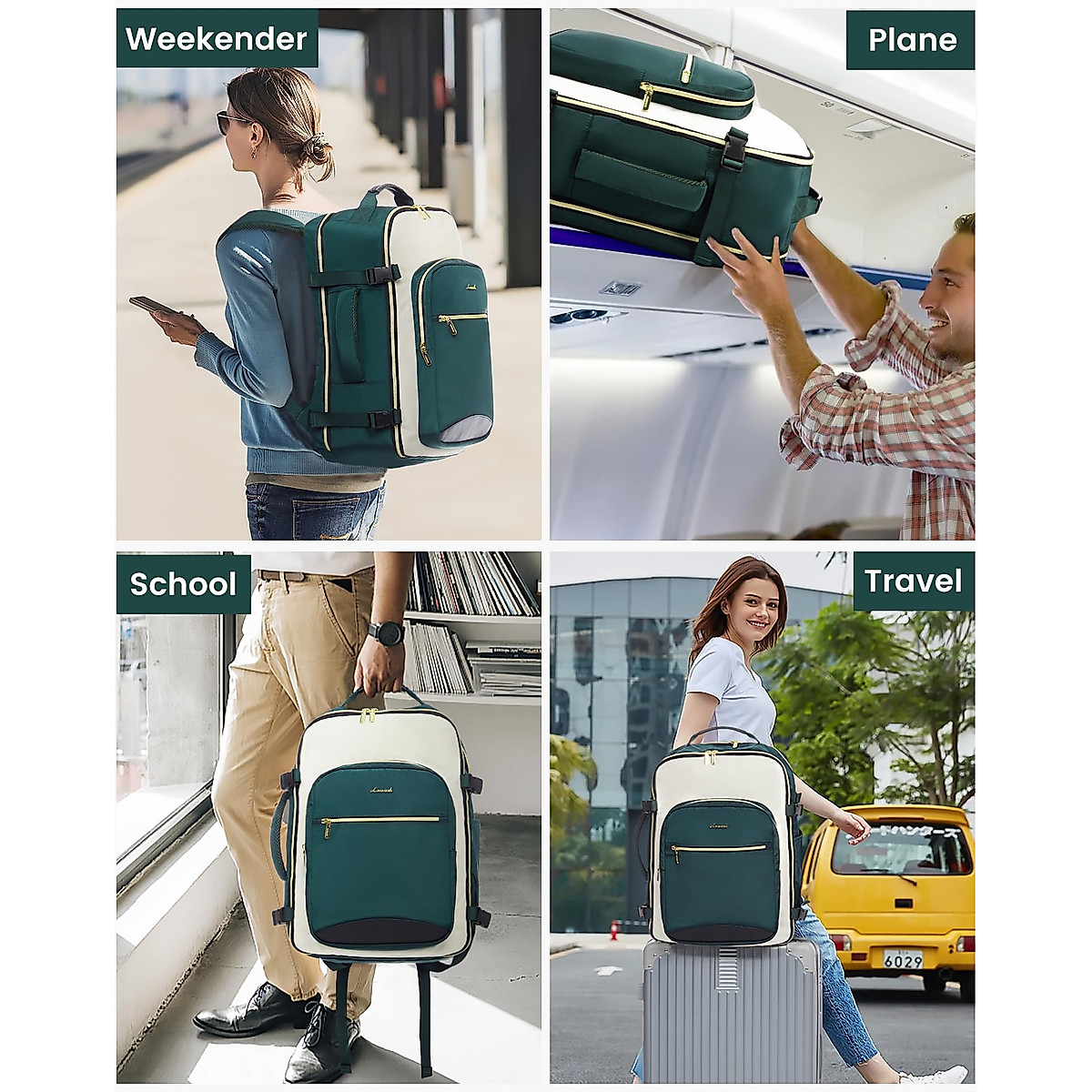 LOVEVOOK Large Travel Backpack for Women & Men, Carry on Backpack Airline Approved, TSA Personal Item Travel Bag fits 17" Laptop, 40L Waterproof Travel Essentials Sports Backpack with 3 Packing Cubes