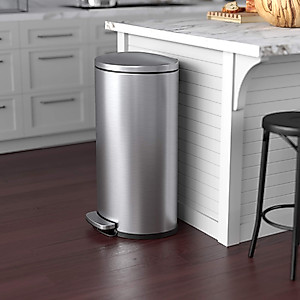 iTouchless SoftStep 8 Gallon Trash Can with Removable Inner Bucket and AbsorbX Odor Filter, Stainless Steel, 30 Liter Semi-Round Step Pedal Garbage Bin for Kitchen, Bathroom, Office, Quiet Lid Close