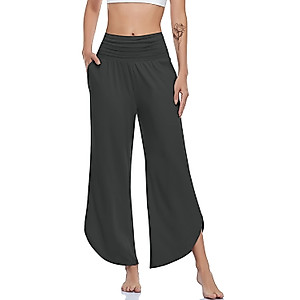 UEU Women's Wide Leg Yoga Pants High Waisted Comfy Dance Sweatpants Loose Casual Soft Lounge Joggers with Pockets (Dark Gray, M)