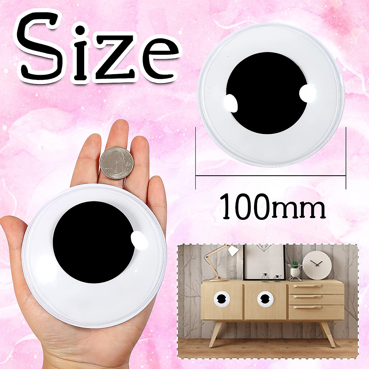 TOAOB 8pcs Giant Googly Eyes 4 Inch Plastic Wiggle Eyes with Self Adhesive White Googly Eyes for DIY Crafts Christmas Halloween Decoration