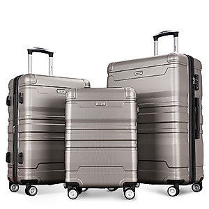 Merax Expandable ABS Hardshell Luggage Suitcase with Spinner Wheels Suit Case Lightweight, Gray, 3-Piece Set (20/24/28)
