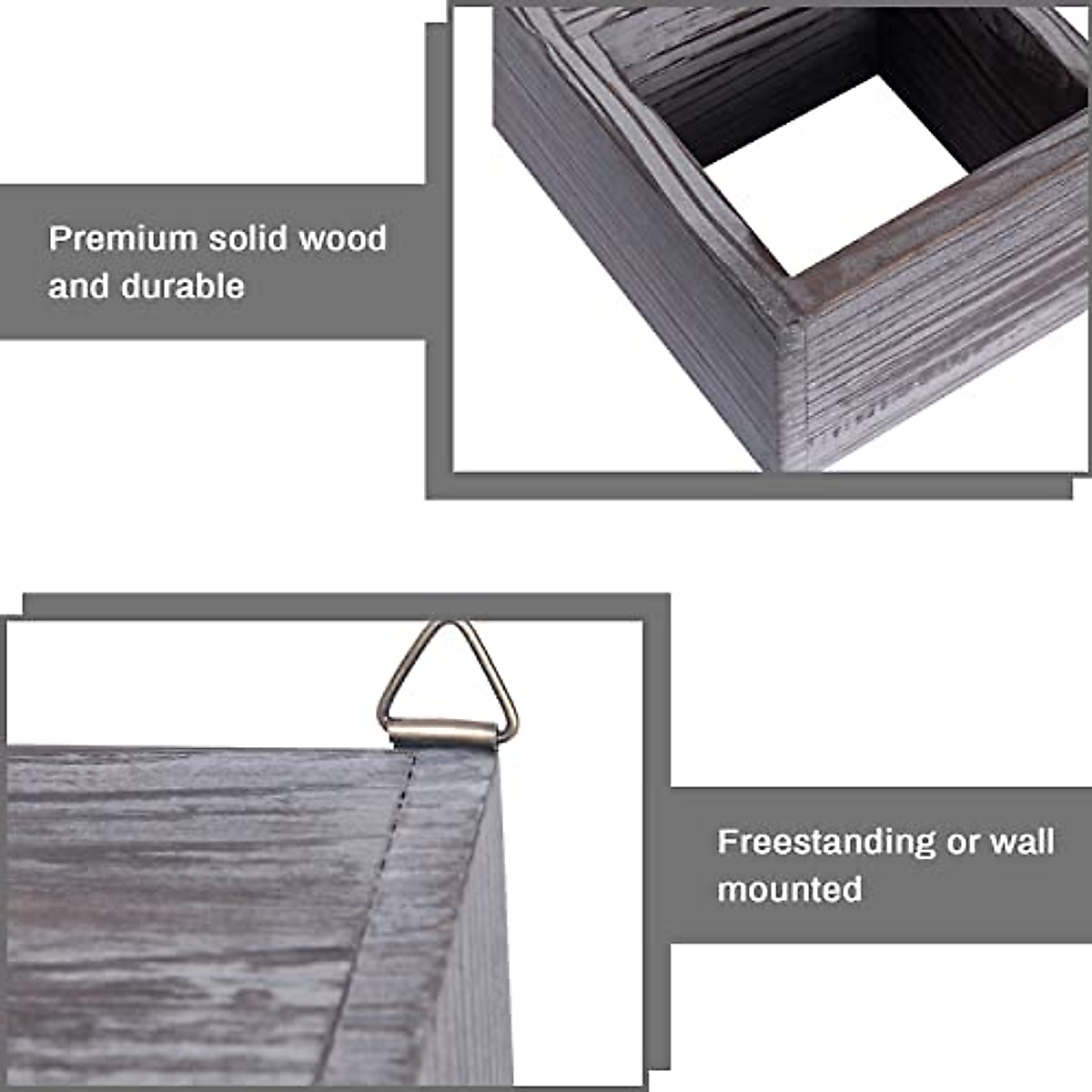 bluegift Shadow Box Display Shelf 9-Slot Rustic Wood Wall Mountable & Freestanding Shelf for Table or Desk, Torched Brown