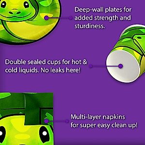 Snake Birthday Party Supplies Set Plates Napkins Cups Tableware Kit for 16