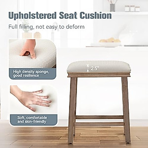 Erste!Bravo White Solid Wood Bar Stools Set of 2 for Kitchen Counter Counter Height Coastal Barstools with Faux Leather Farmhouse Upholstered Stools for 34"-38" Island, Creamy White Cushion, Wood Legs