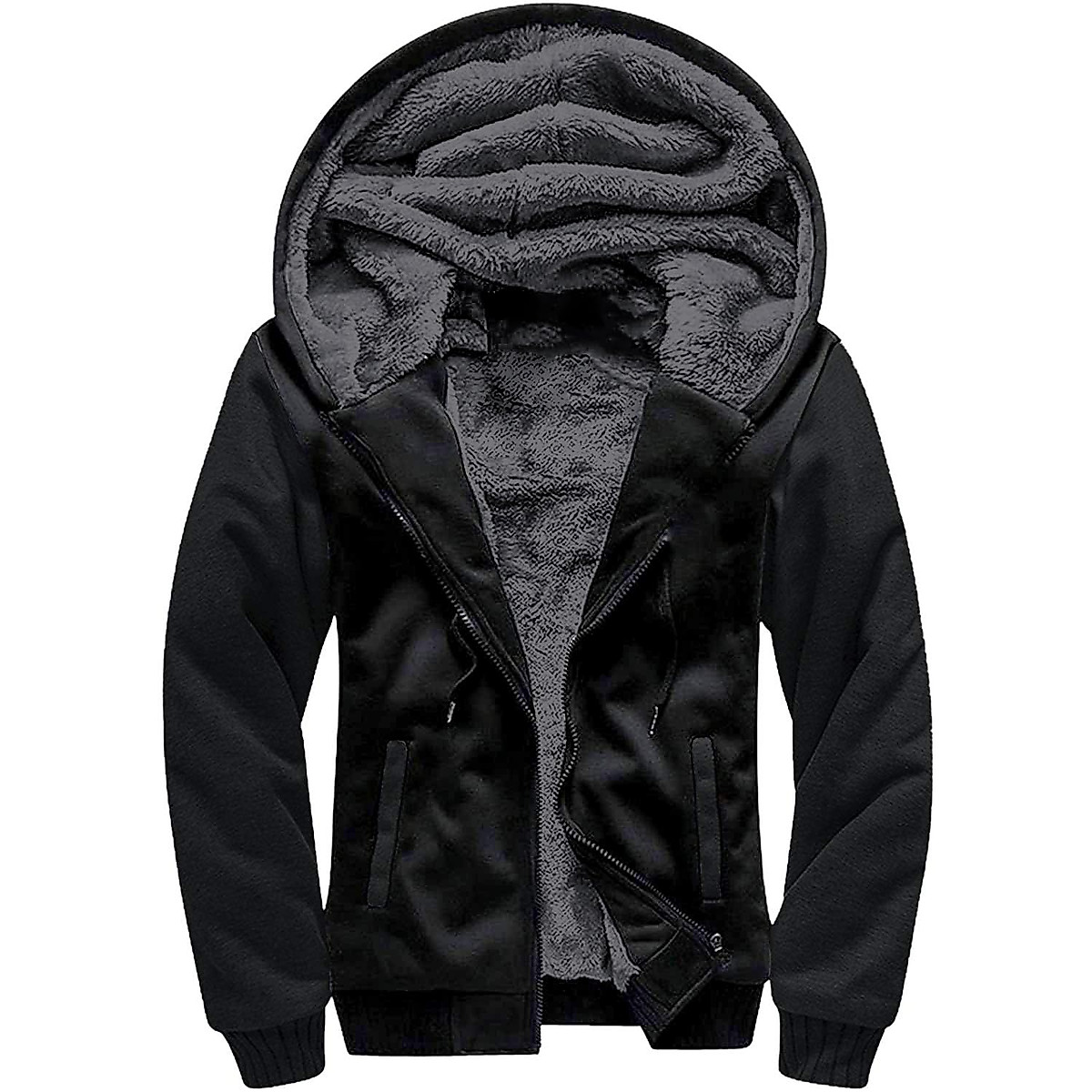 ZITY Men's Zip Up Hoodie Heavyweight Winter Sweatshirt Fleece Sherpa Lined Warm Jacket Black Large