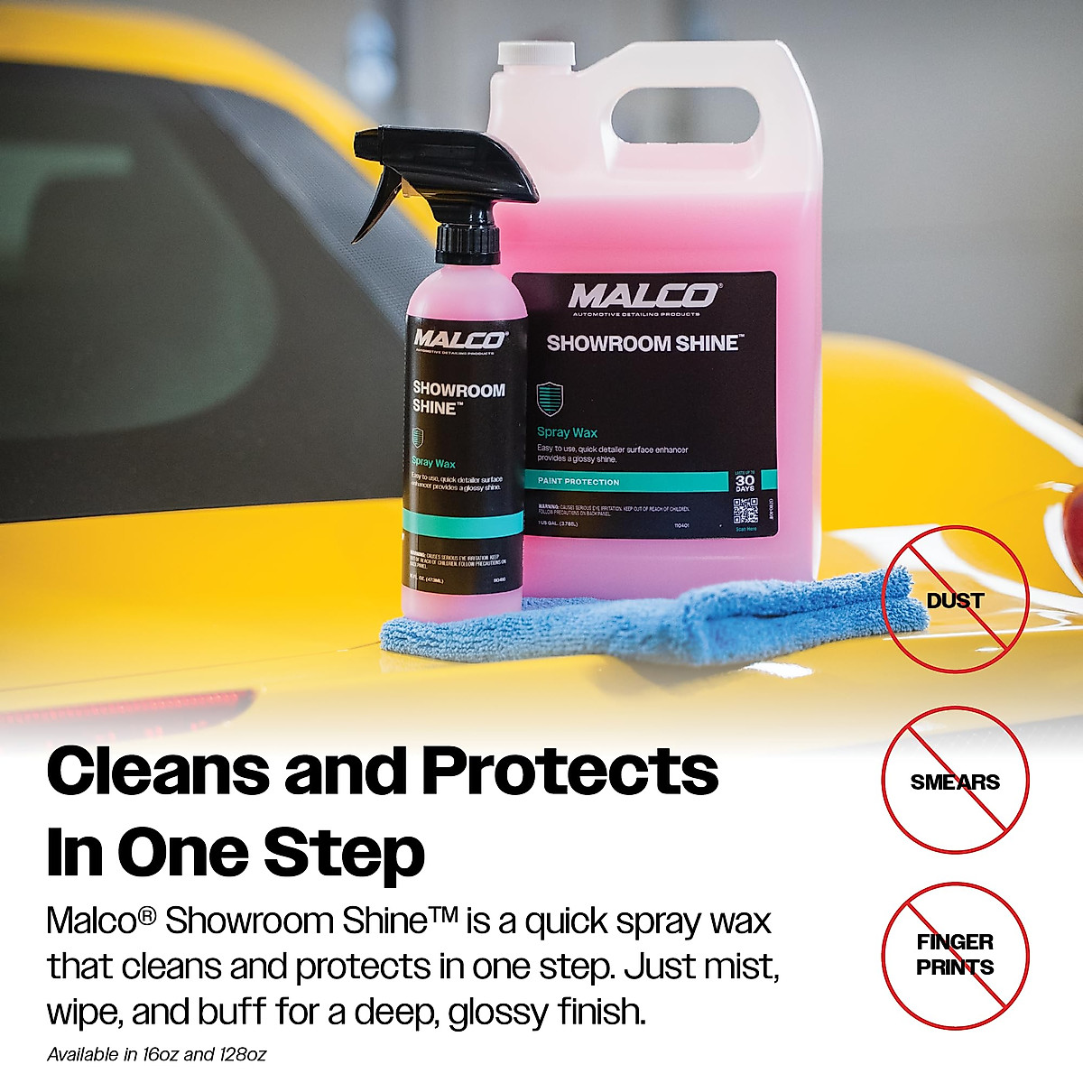 Malco Showroom Shine Spray Car Wax – Best Car Wax Spray for Professional Finish / Easy to Use Instant Detailer Spray / Cleans and Waxes Painted Surfaces, Metal and Glass / 1 Gallon (110401)