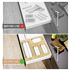 SGVA Ziplock Bag Organizer Bamboo Ziplock Bag Storage Organizer Container for Kitchen Drawer,Baggie Organizer Compatible with Gallon, Quart, Sandwich, and Snack Bags