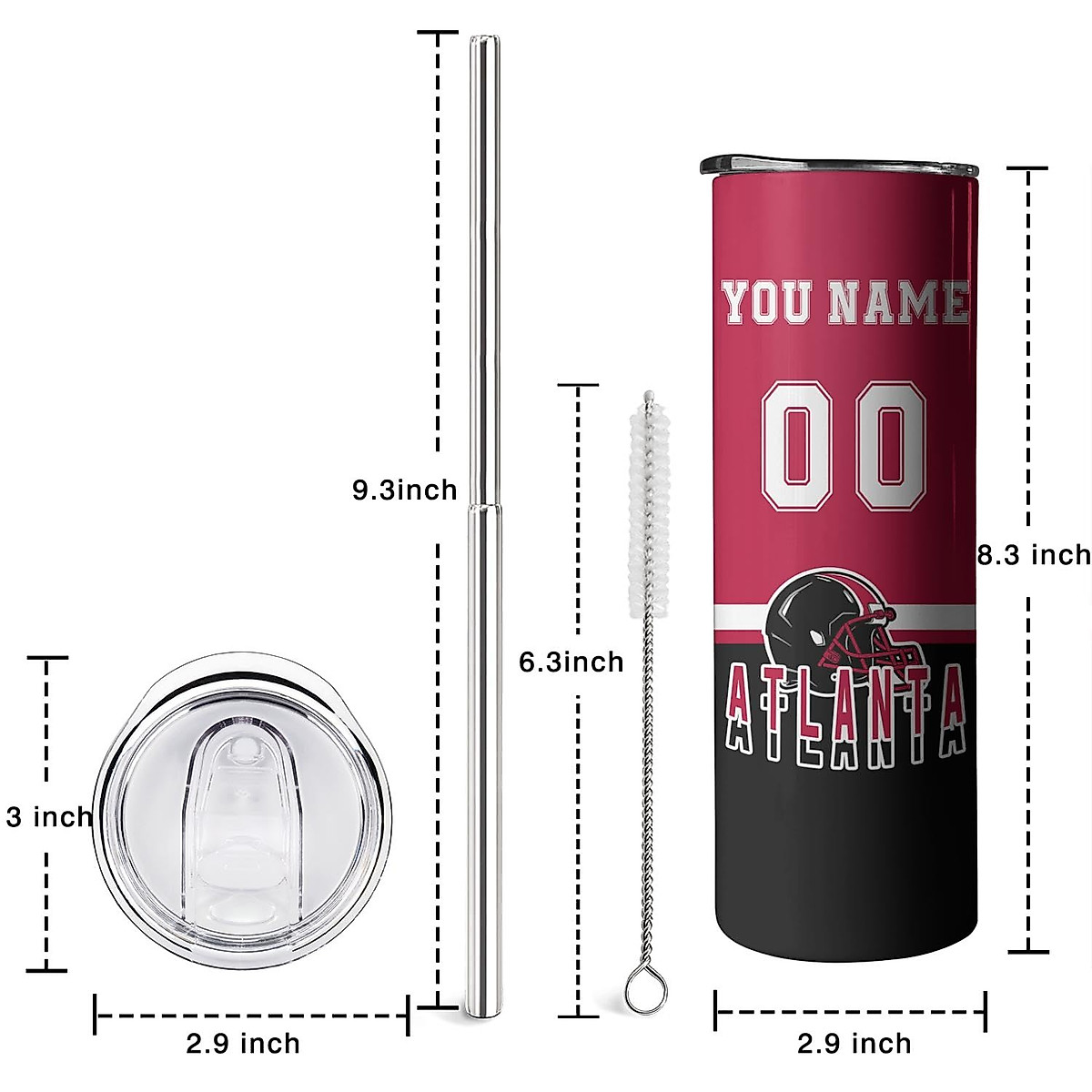 20oz Football City Customs stainless steel Insulated tumbler with Lid and Straws, Personalized football gifts for fans, Travel Cup Adds Your Name and Number