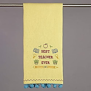 Peking Handicraft 04JES750C Best Teacher Ever Pom Pom Kitchen Towel, 22-inch Length, Linen and Cotton